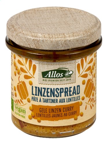 Allos Hartig Broodbeleg Gele linzen curry Bio 140g | Bio-Planet ...