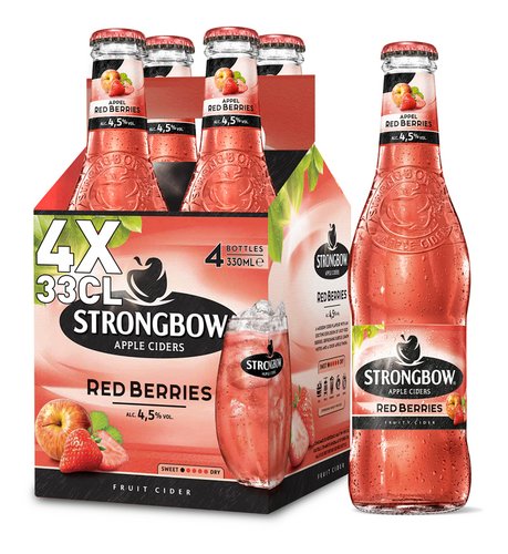 Strongbow Red Berries Appelcider Rode bessen 4,5%vol 4x33cl Fles | Colruyt